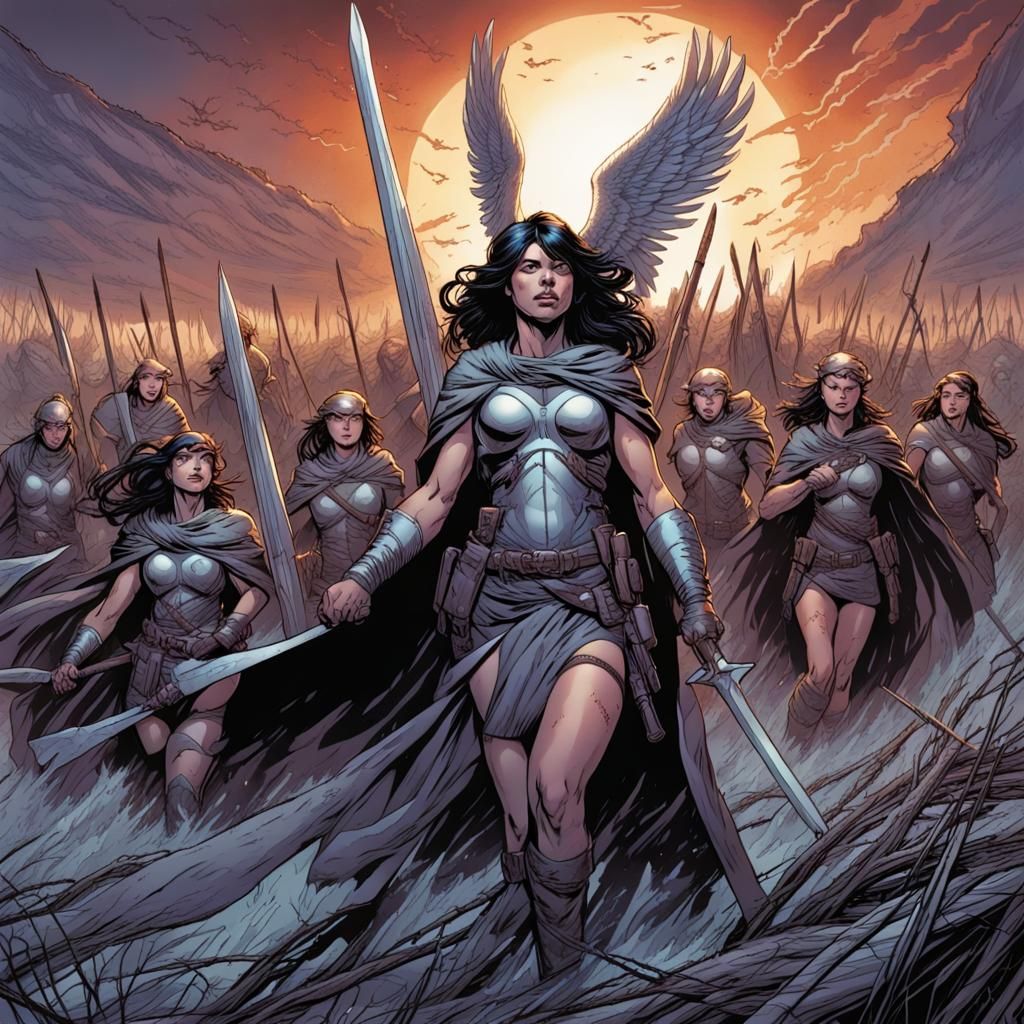 Scary Valkyries choosing the dead on the battlefield - AI Generated ...