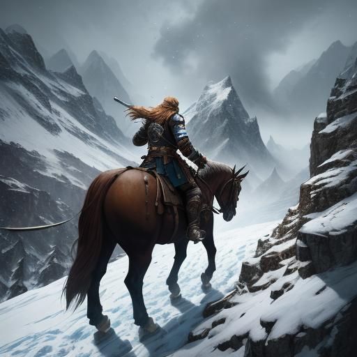 Man on horseback trudging through the snow. - AI Generated Artwork ...