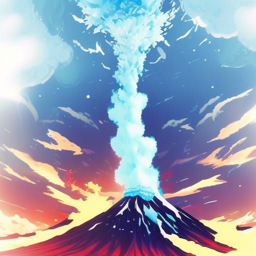 ice volcano in eruption by artist "anime", Anime Key Visual, Japanese ...