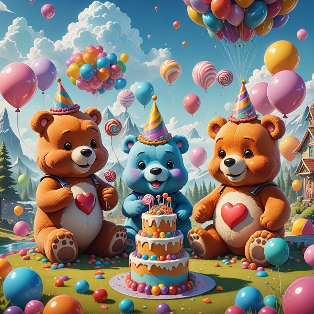 Vibrant Care Bears in Whimsical Candyland Wonderla... - AI Art