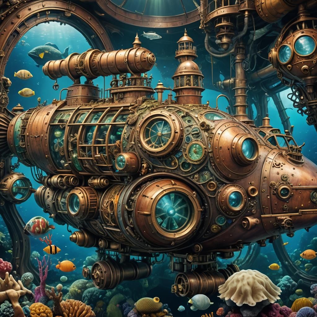 Steampunk submarine - AI Generated Artwork - NightCafe Creator