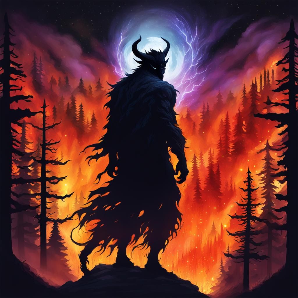 Epic Fantasy, (Slightly transparent silhouette of demon looking down ...