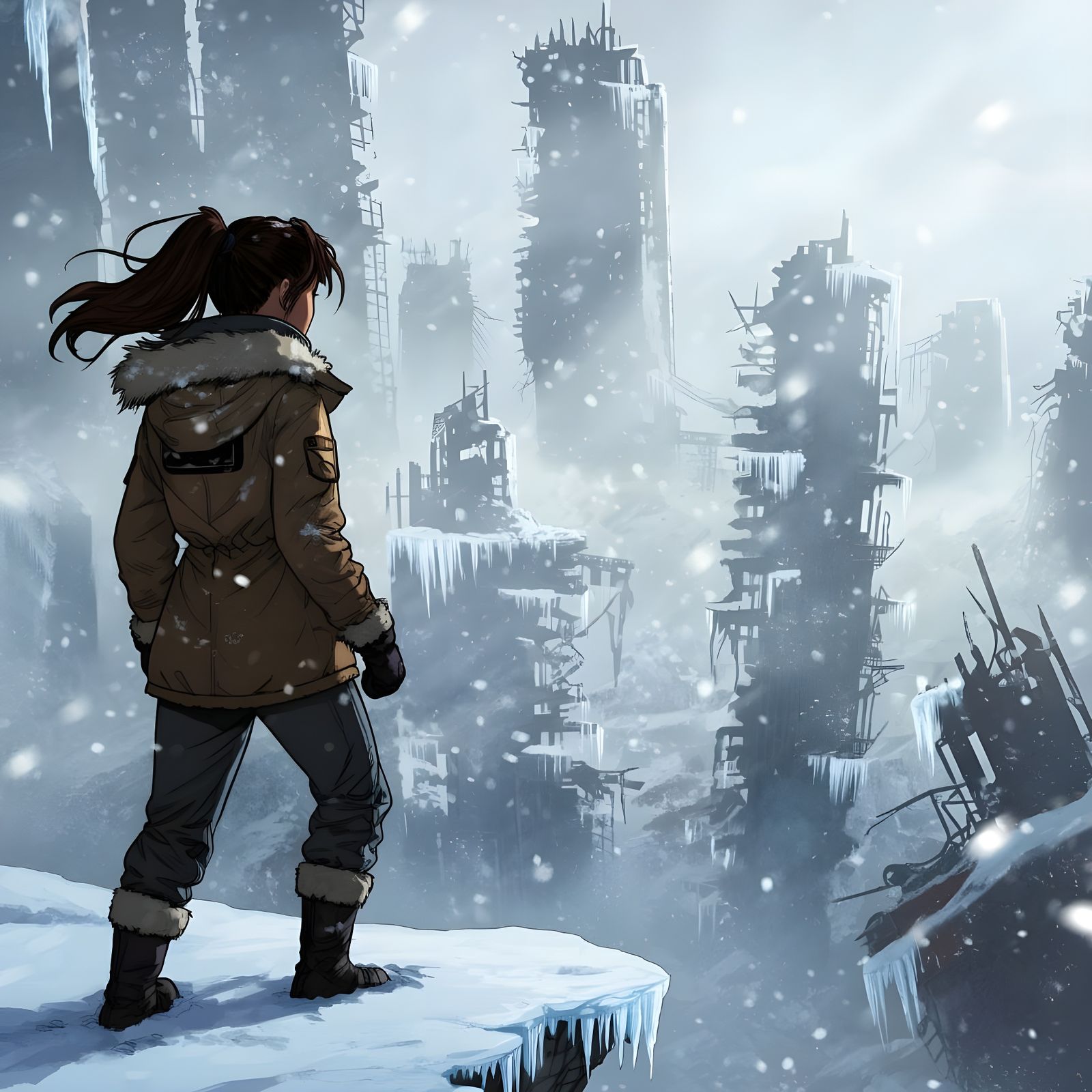 Bree Seawright - Young Woman Stands at the Edge of a Frozen...