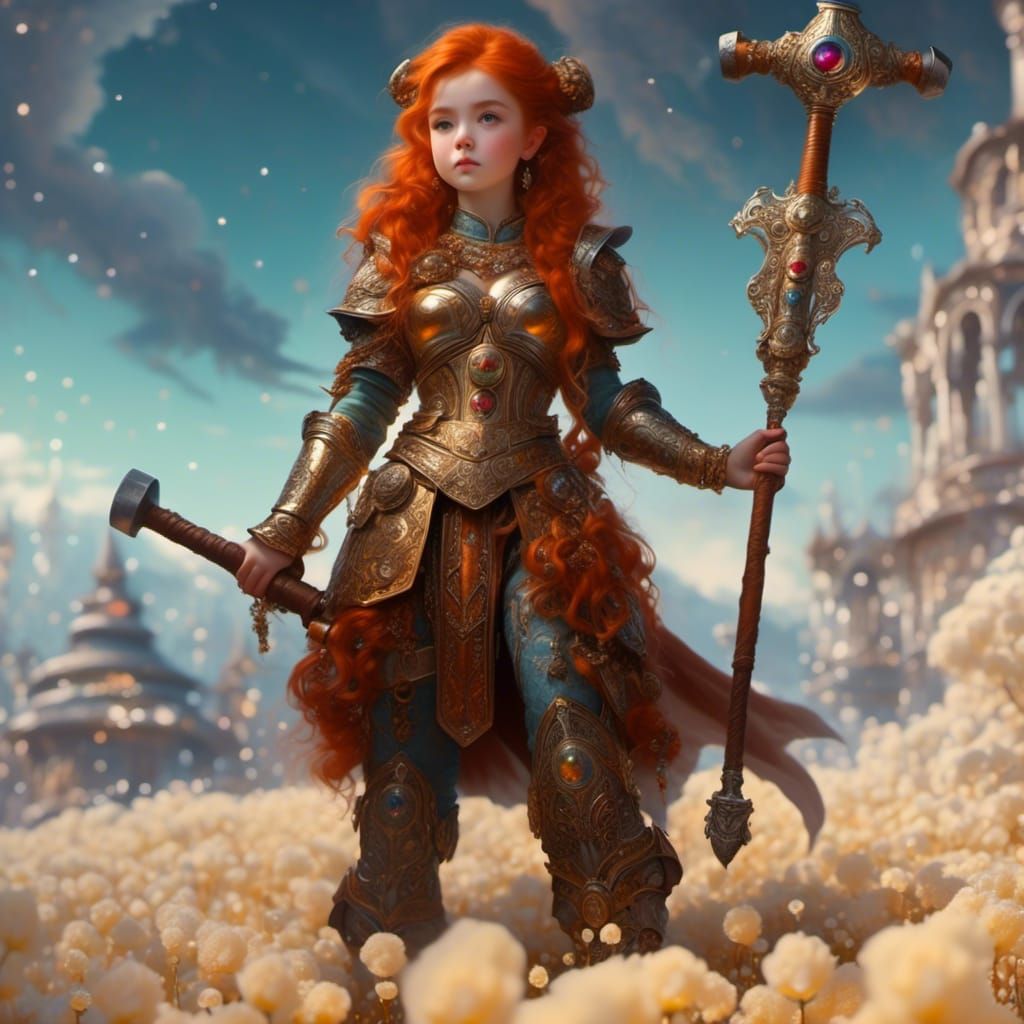 Angry lady dwarf long coppery hair girl dwarf with freckles carrying a ...