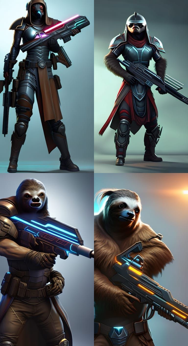 An ultra-realistic image of a Sloth as a cyberpunk warrior, wearing ...