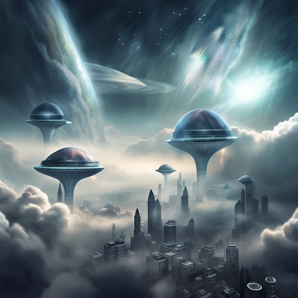 aliens city in the clouds in the space - AI Generated Artwork ...