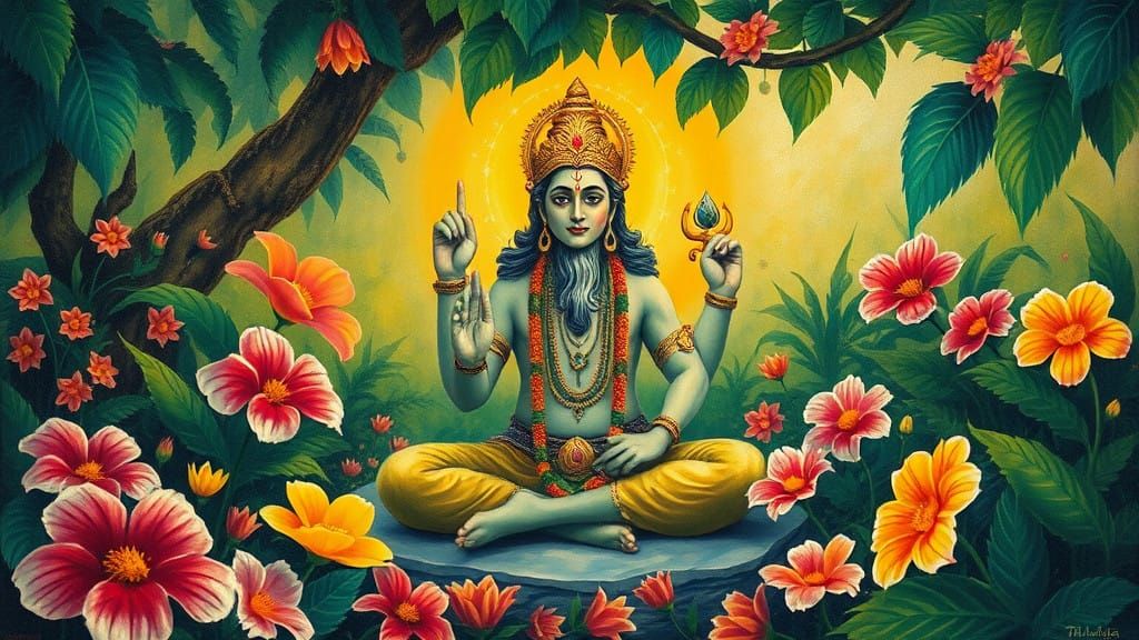 Surreal Naive Painting of Vishnu in Eternal India - AI Art