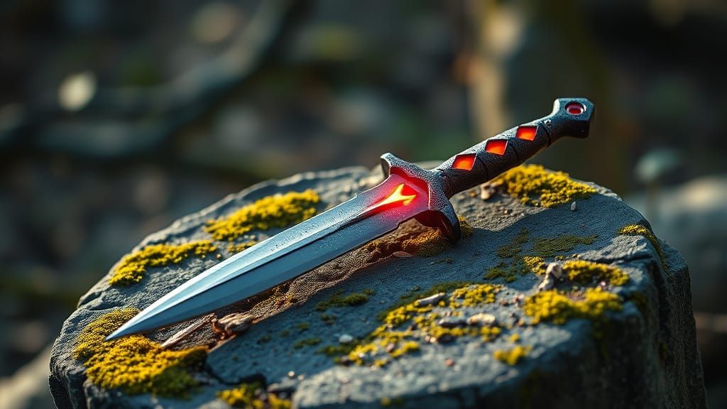 Glowing Dagger on Weathered Stone - AI Art