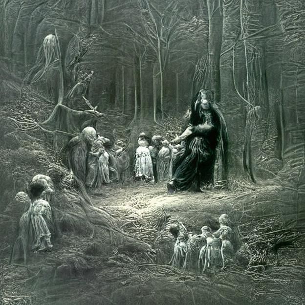 witch luring children into woods Gustave Dore - AI Generated Artwork ...