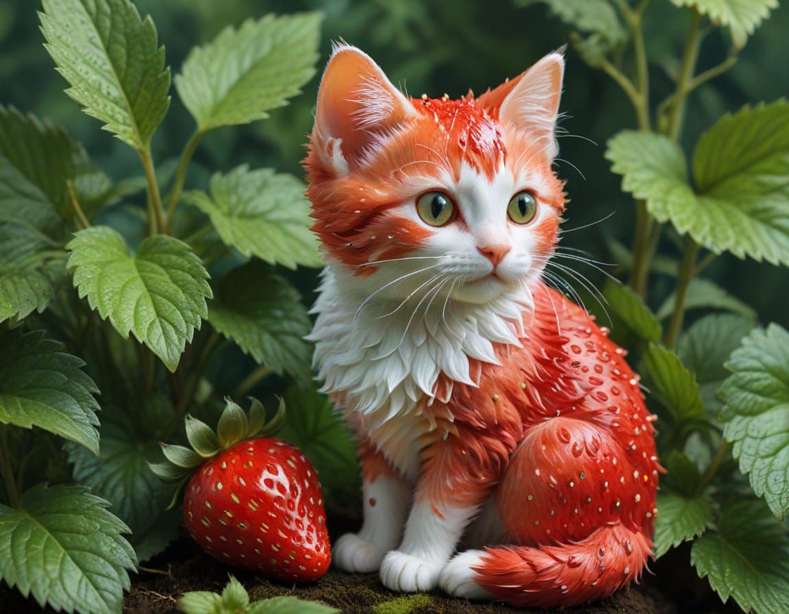 Whimsical Feline Fruit Blooms in Enchanted Garden - AI Art