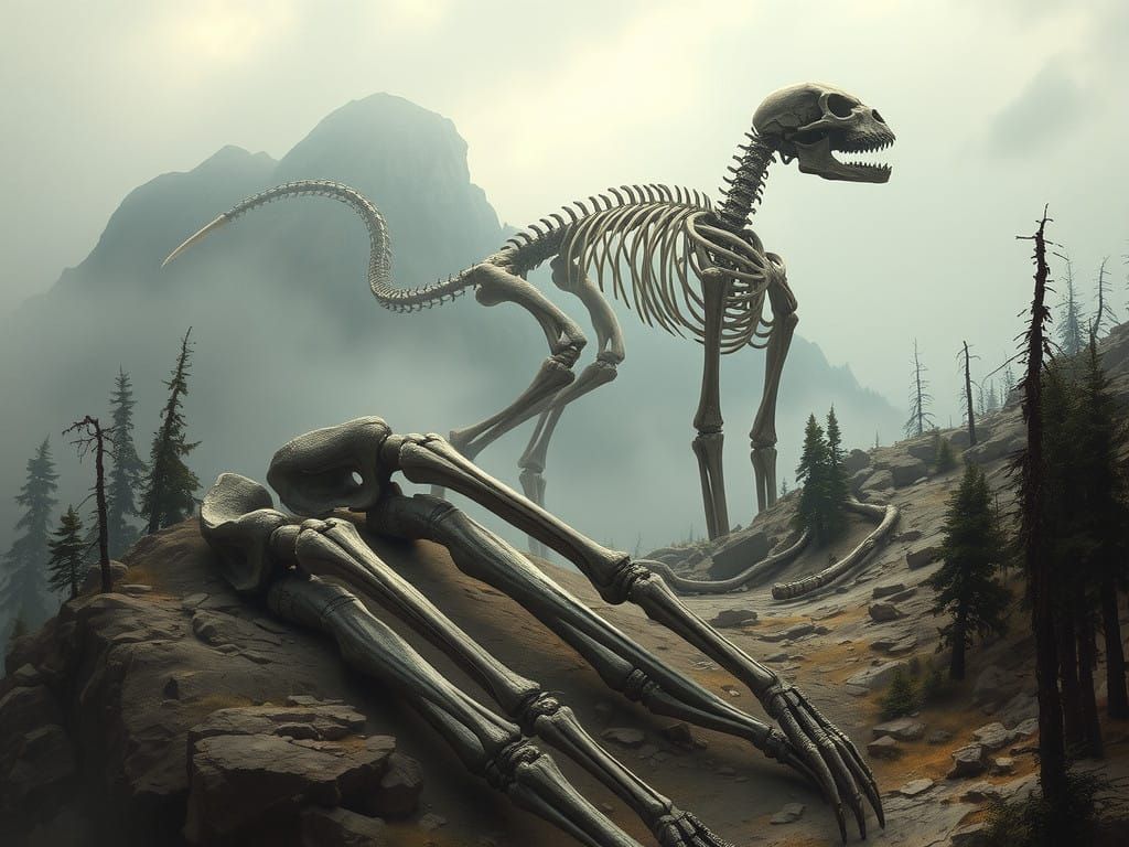Giant Skeleton Enveloped in Mountain Mists - AI Art