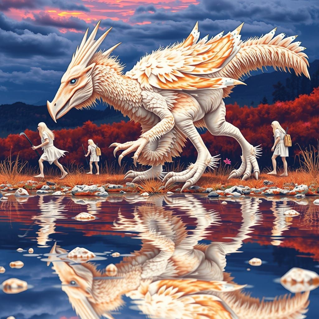 Prehistoric Avian Dragon Reflected in Holographic ... - AI Art