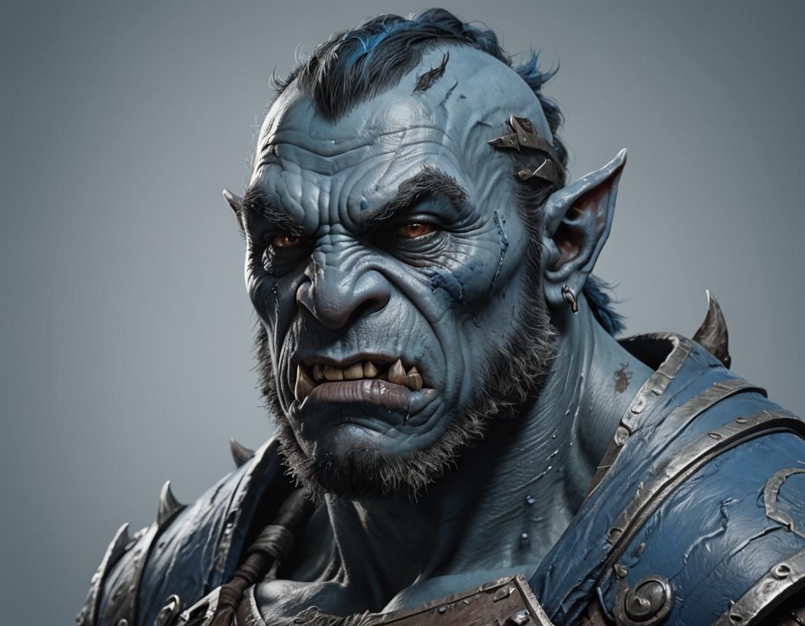 an orc in shades of blue - Orc in Icy Hyperrealism