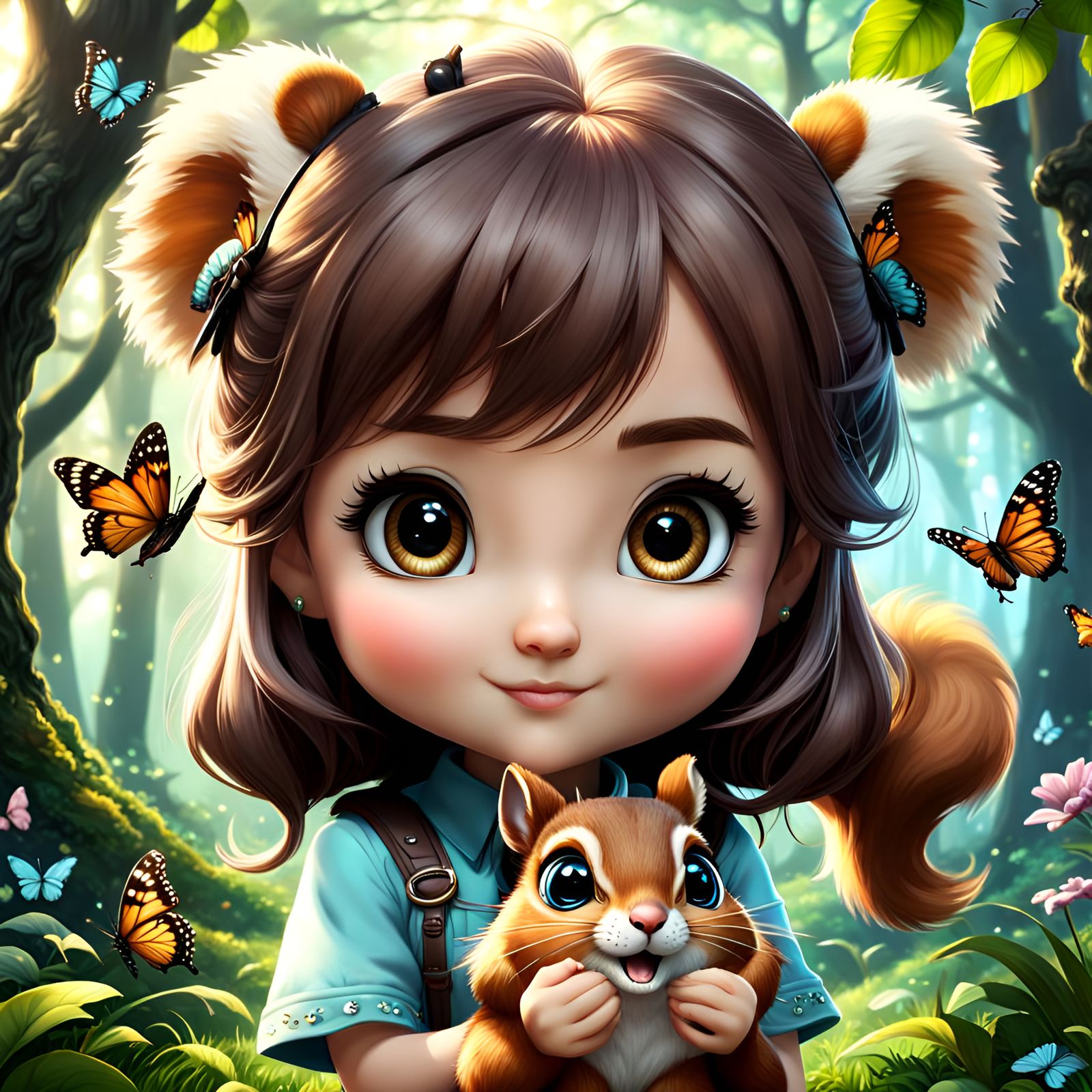 Chibi Girl Playing with a Squirrel - AI Generated Artwork - NightCafe Creator