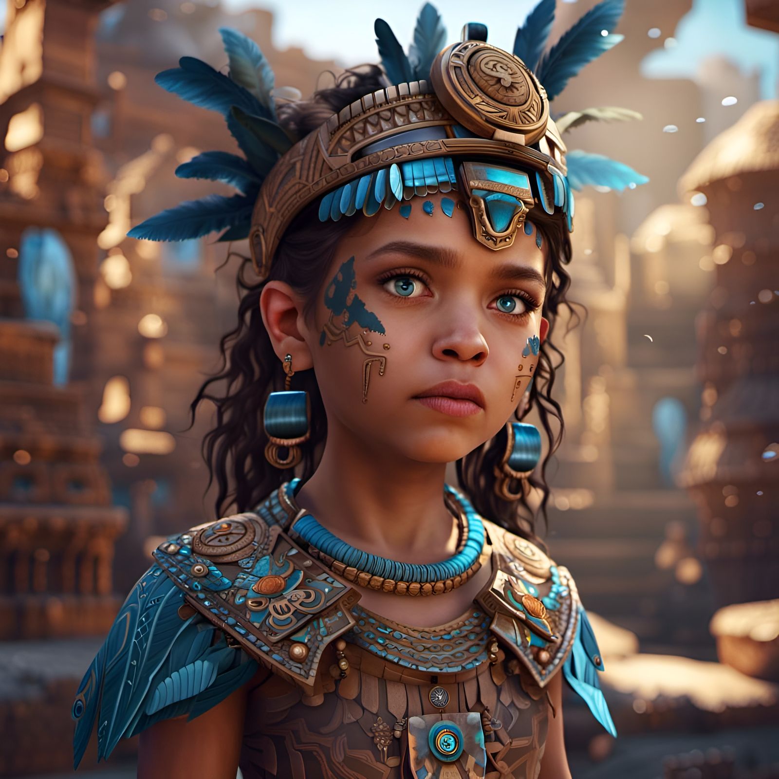 little aztec girl princess with blue eyes - AI Generated Artwork ...