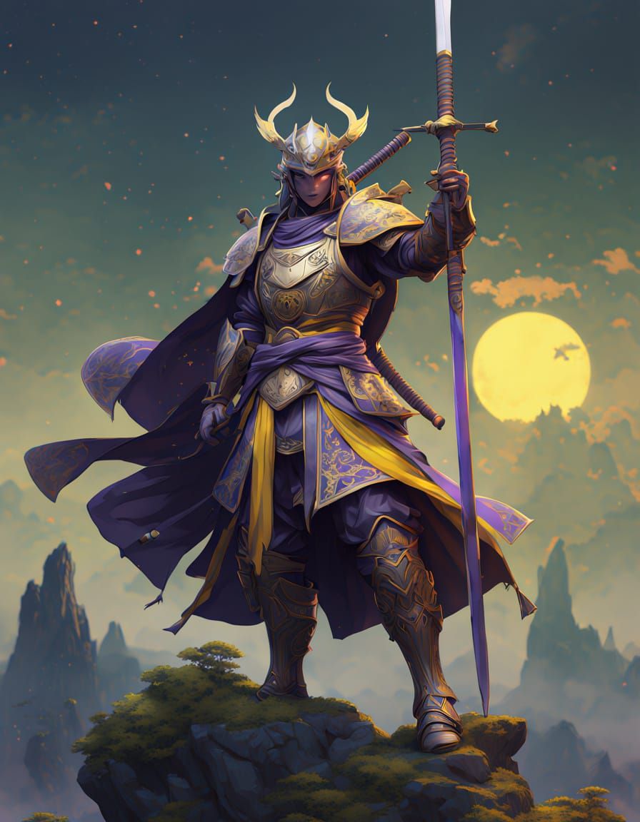 Celestial Samurai Warrior Surveys Nebula-Filled Sk... - AI Art