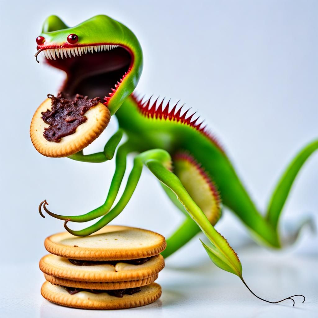 Venus flytrap eating biscuits - AI Generated Artwork - NightCafe Creator