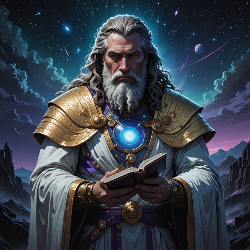 Saturn, the ancient Roman father of the gods, stands majestically, his ...