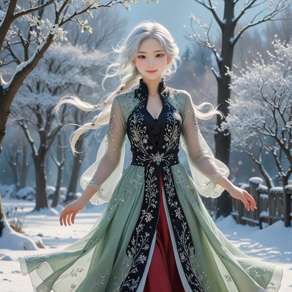 A photo of an impressive Christmas elemental spirit with long, white ...