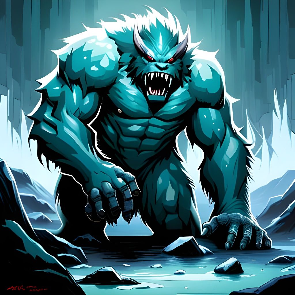 monstrous screaming Yeti, wendigo, cyberpunk ice city, dark fantasy ...