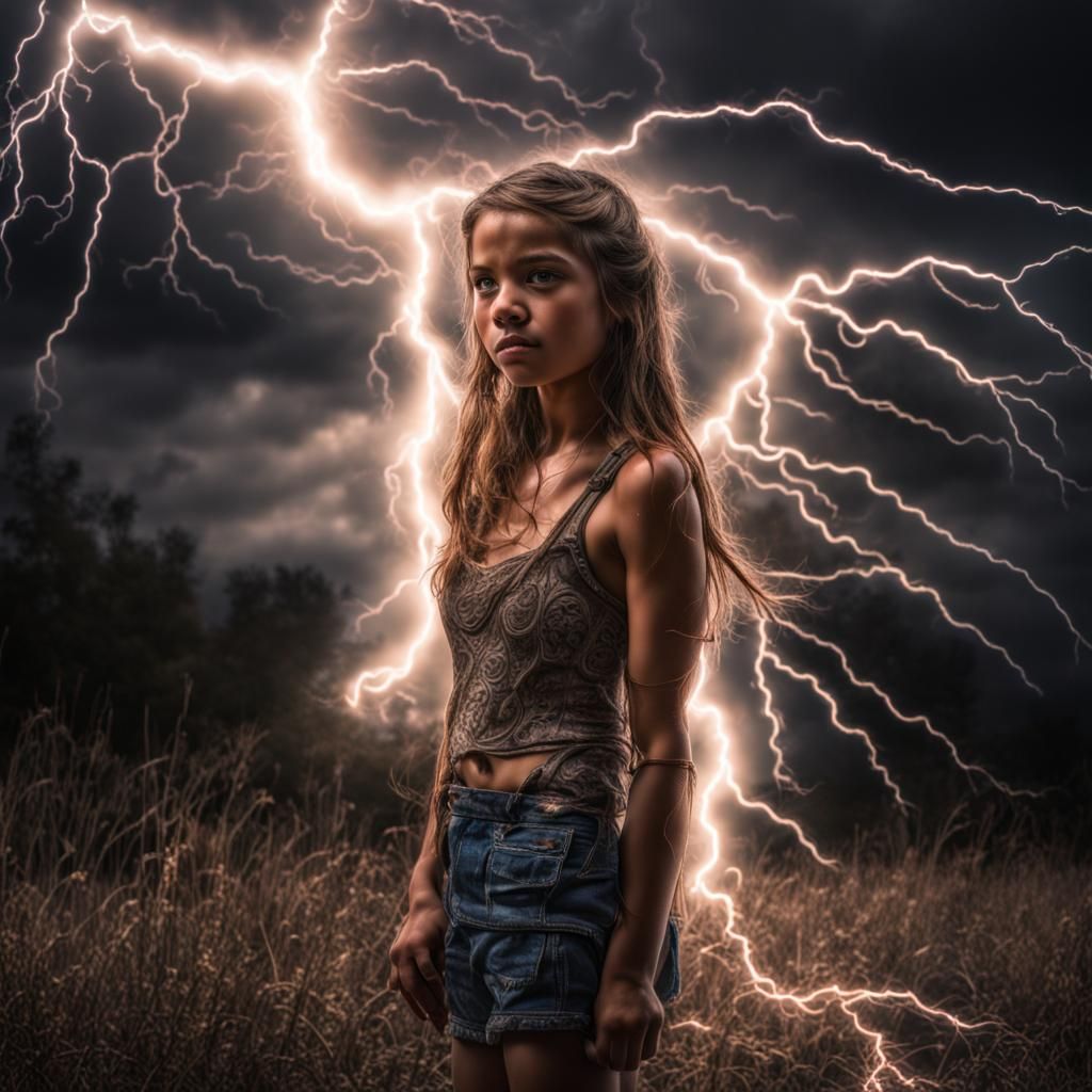 A girl made of lightning, intricate details, beautifully shot, a ...