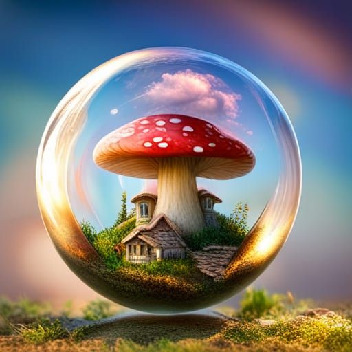 Tiny Toadstool House in a Soap Bubble II - AI Generated Artwork - NightCafe Creator