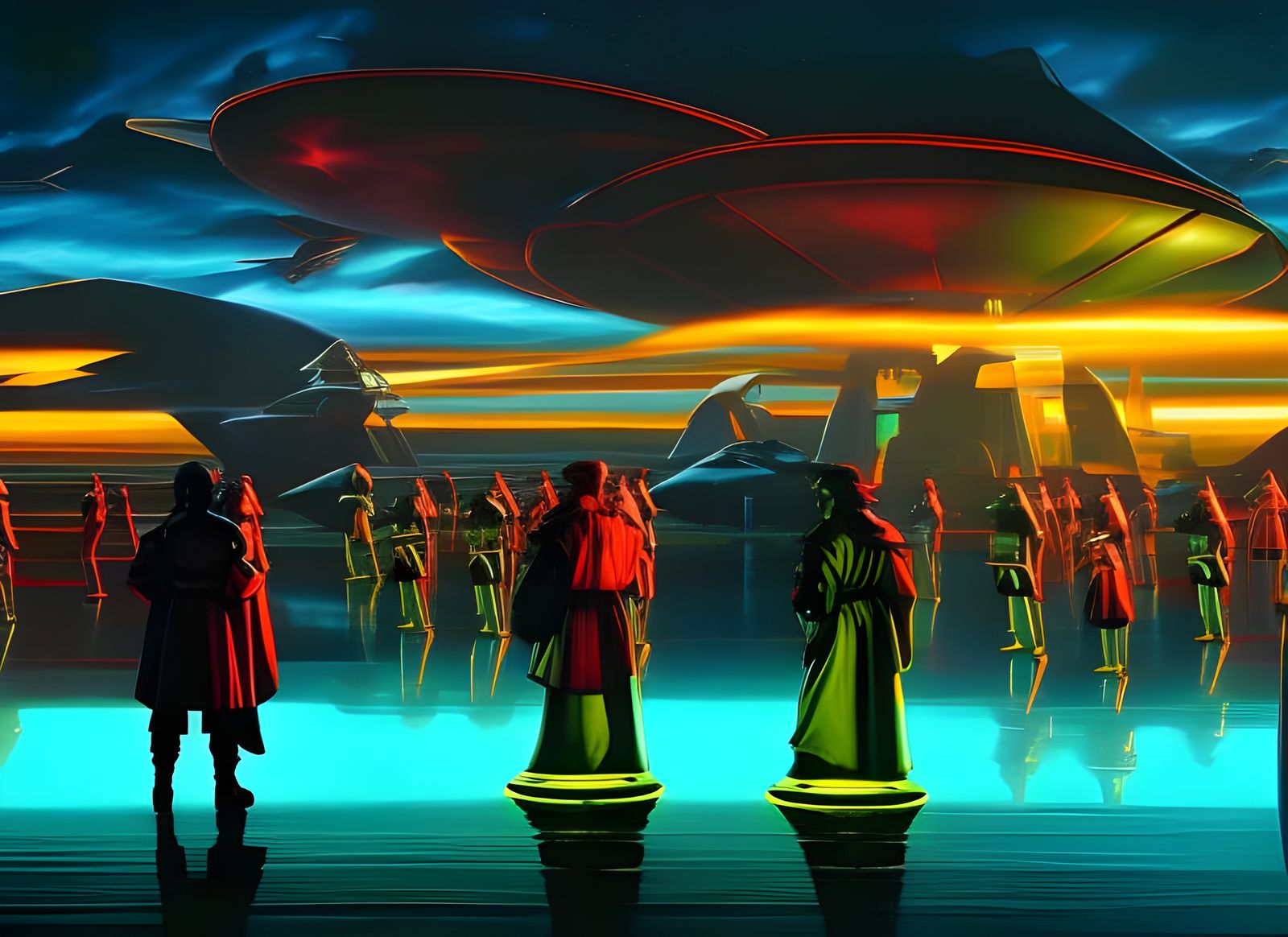 ultra futuristic video arcade game with neon spaceships on its big ...