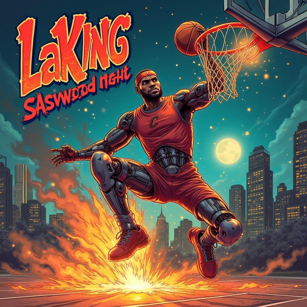 Robotic LeBron James Soars in Dynamic Comic Book C... - AI Art