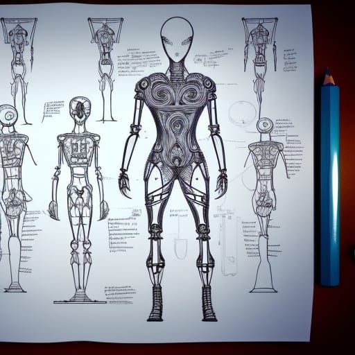 Alien cyborg technical schematic blueprint - AI Generated Artwork ...