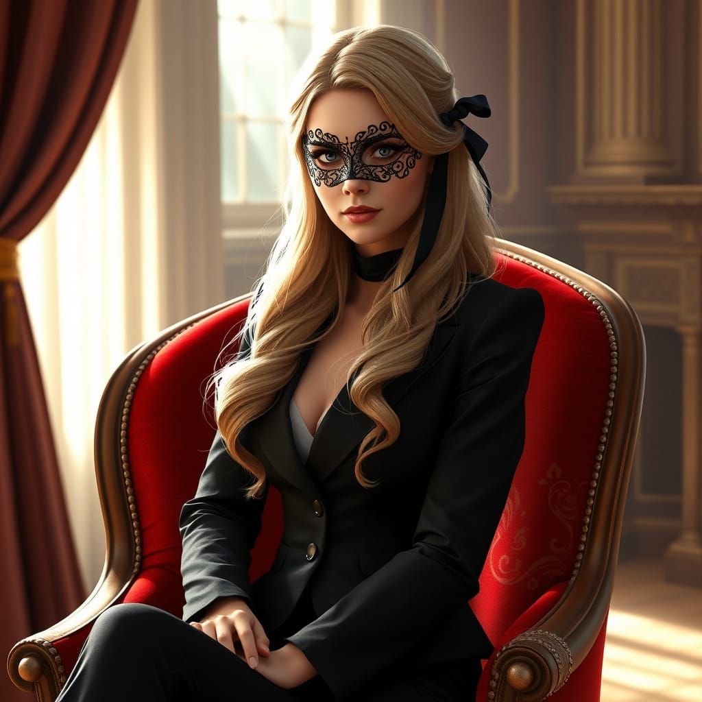 Ethereal Goddess in Velvet Robes, Framed by Masque... - AI Art