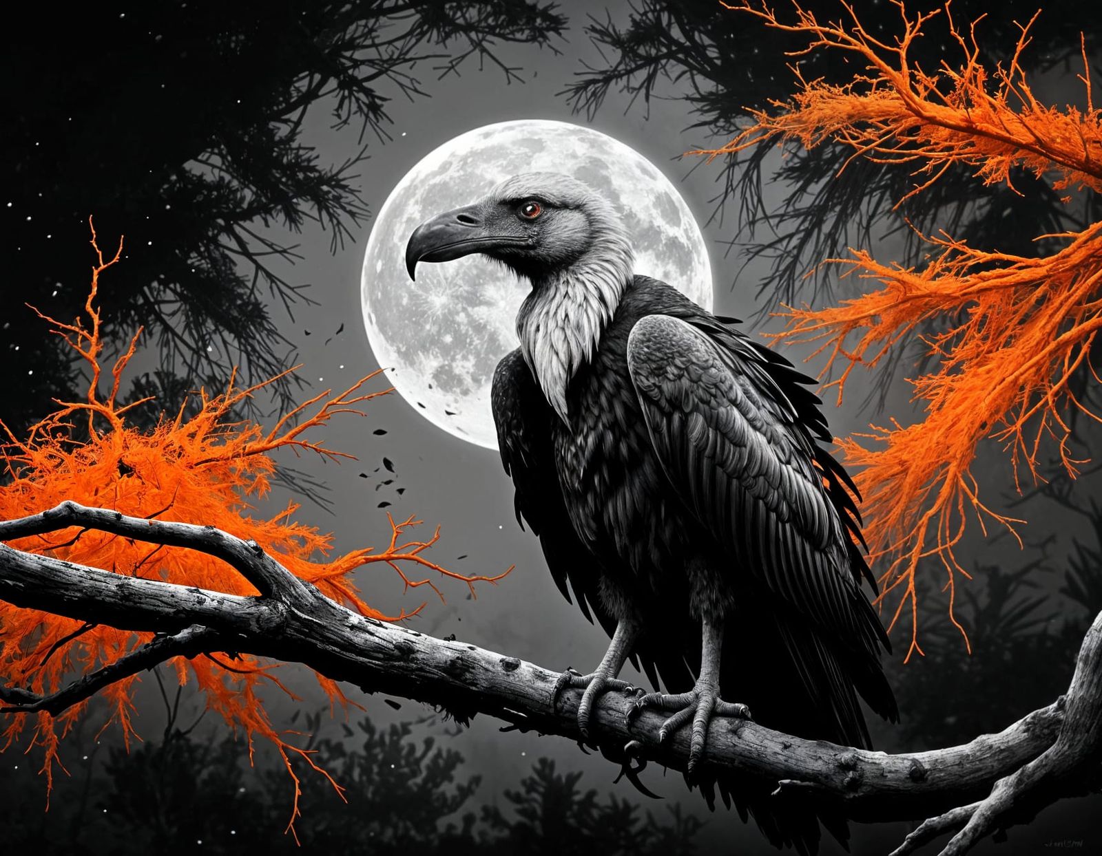 Haunted Vulture in Midnight Splendor - AI Art
