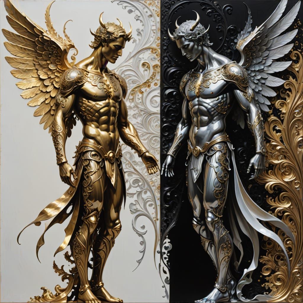 Split portrait: Angel vs Demon - Split portrait: Angel vs D...