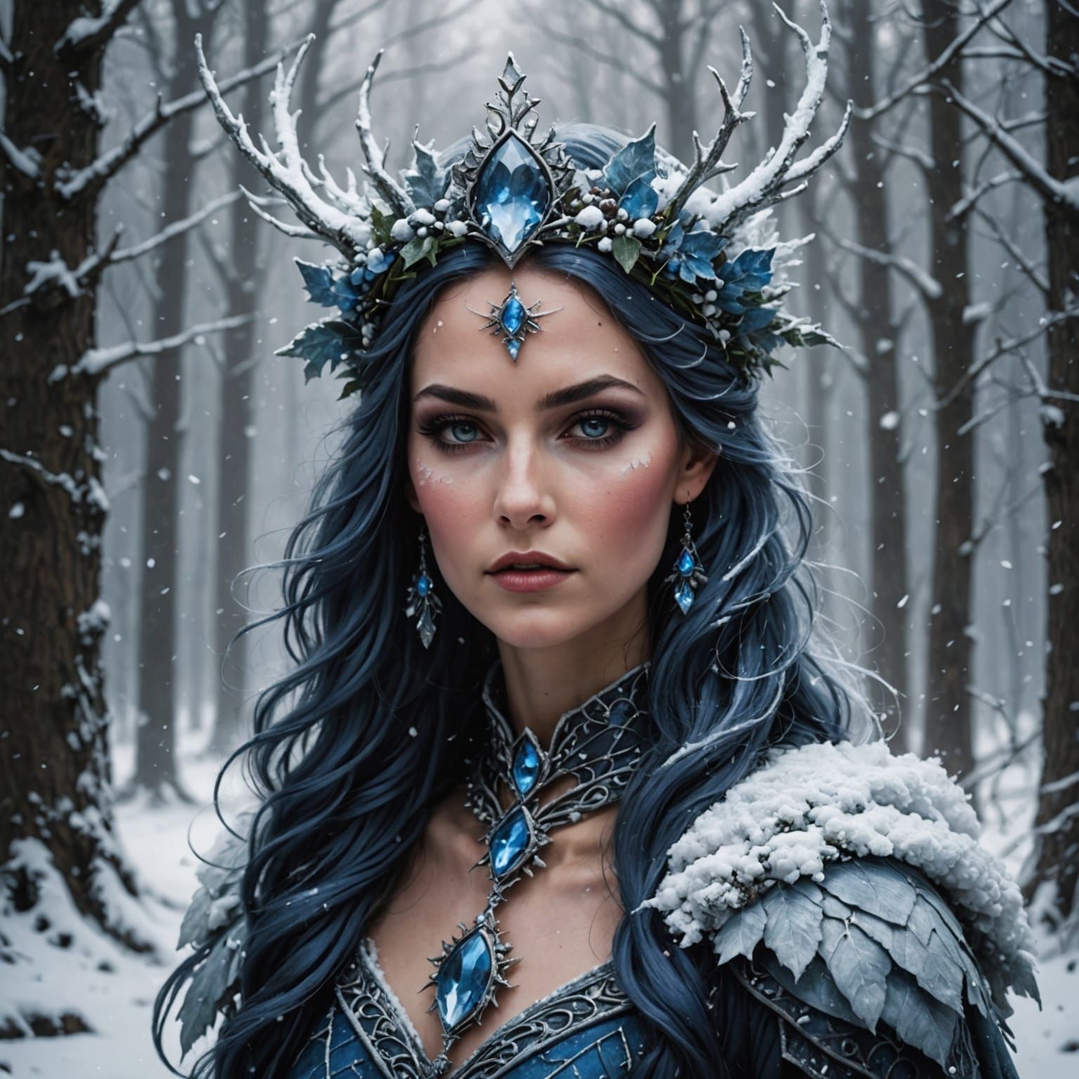 Fae Queen of the winter court - Winter Fae Monarch in Elegan...