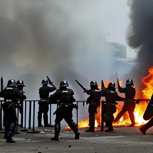 Burning City in Chaos, a Riot Rages On - AI Art