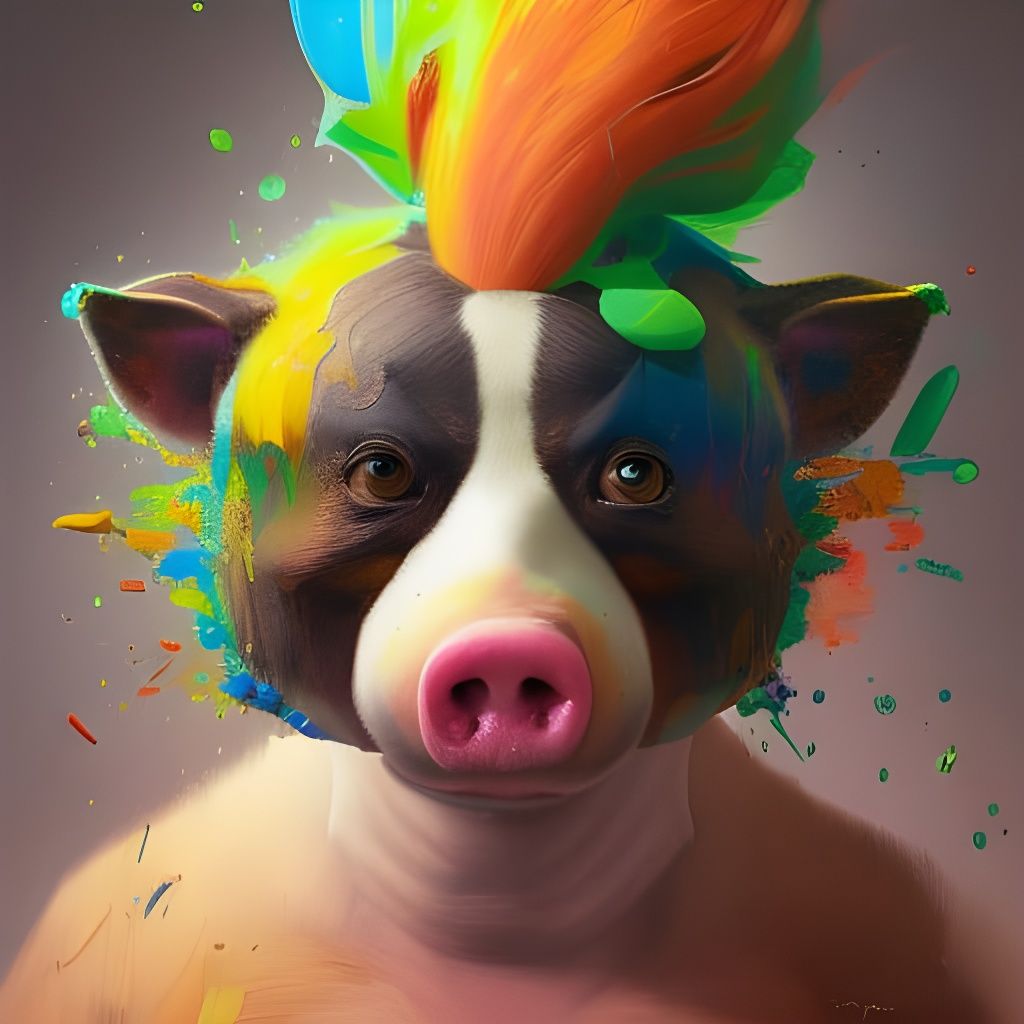 Punk pig with rainbow Mohawk - AI Generated Artwork - NightCafe Creator