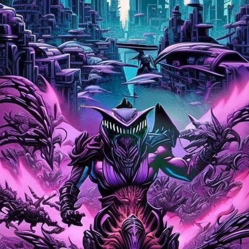 alien insect head, large eyes, jaws, antenna, xenomorph, tyranid - AI ...