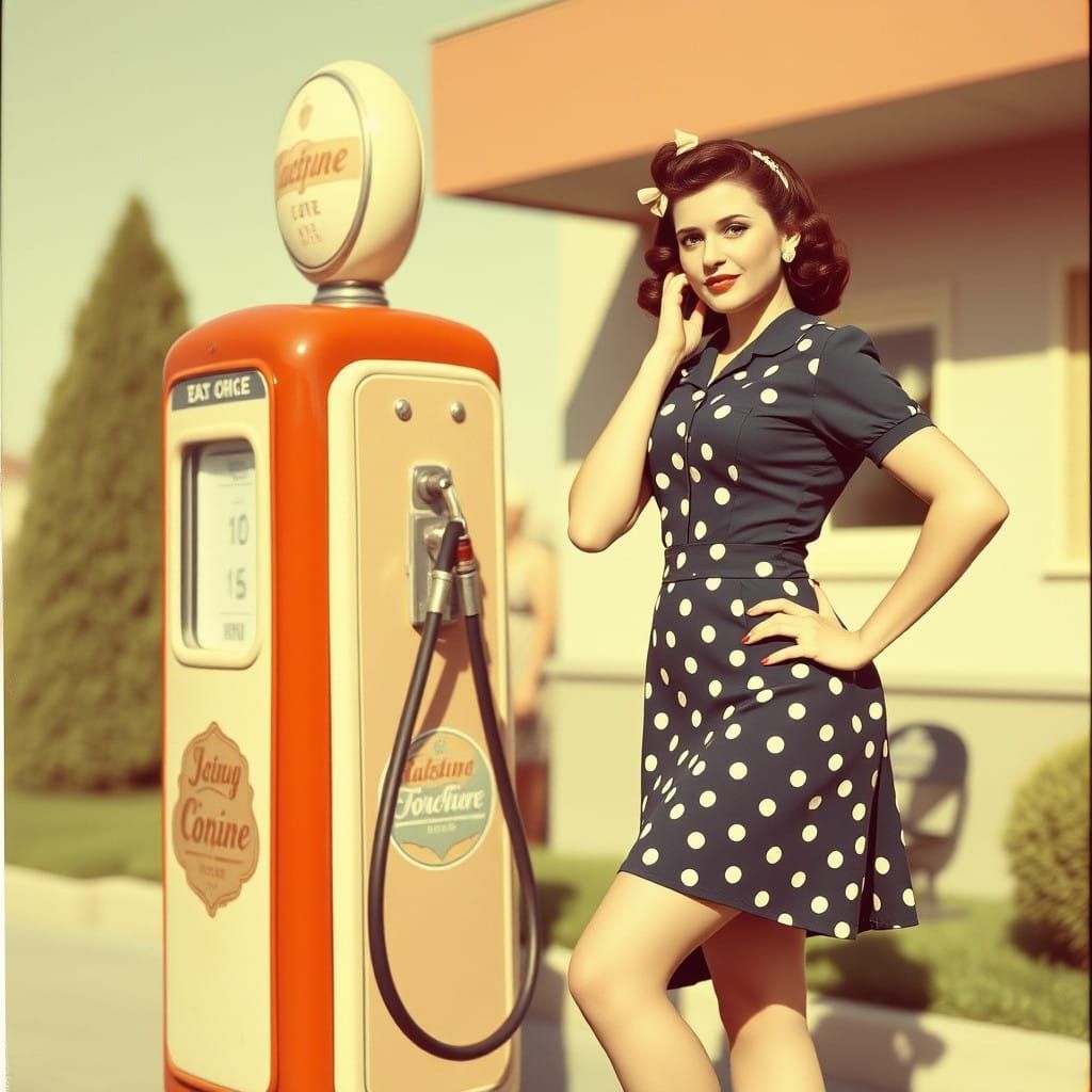 Retro Pinup Girl and Classic Gas Pump - AI Art