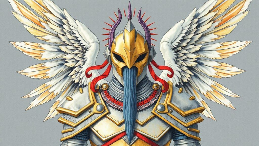 Lythiphanx - Angelic Deity in Stone Armor: Watercolor and In...