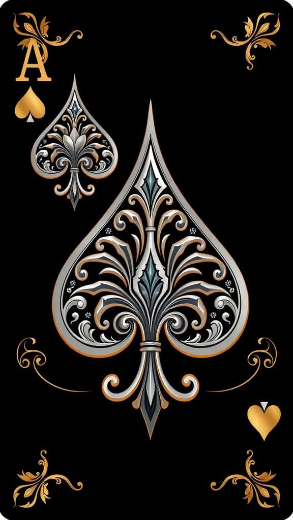 Stylized Metallic Ace of Spades Playing Card in Re... - AI Art
