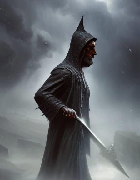 Grim Reaper in the lightning storm, full body portrait of a mighty Grim ...