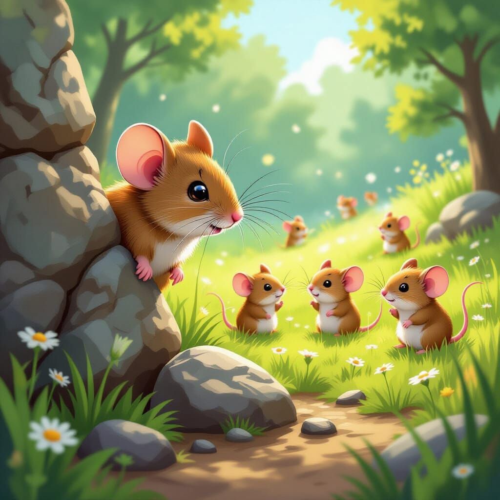 shy mouse 4 - Shy Mouse Observes Meadow Party, Whimsical Sty...