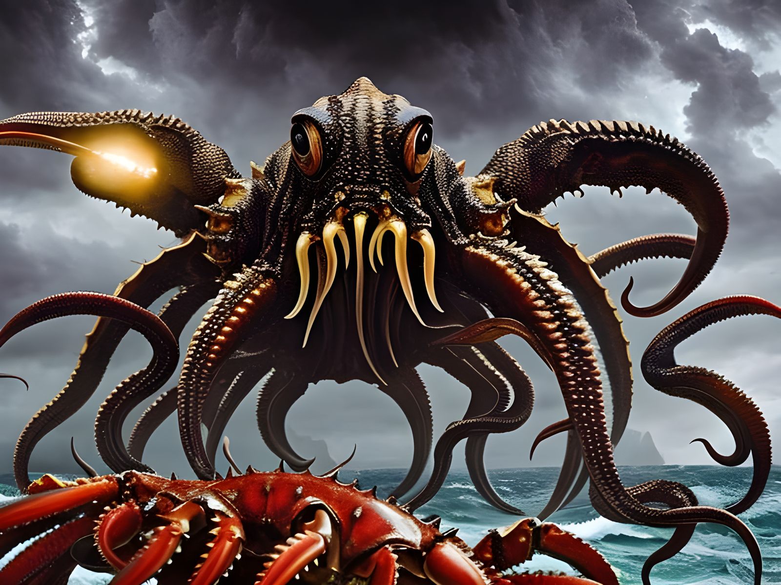 Cthulhu with Giant Crab Claws and His Minions - AI Generated Artwork ...