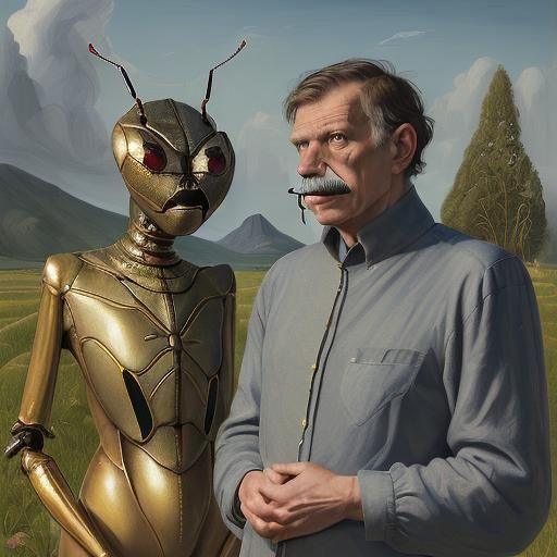 Strange man meeting a bug - AI Generated Artwork - NightCafe Creator