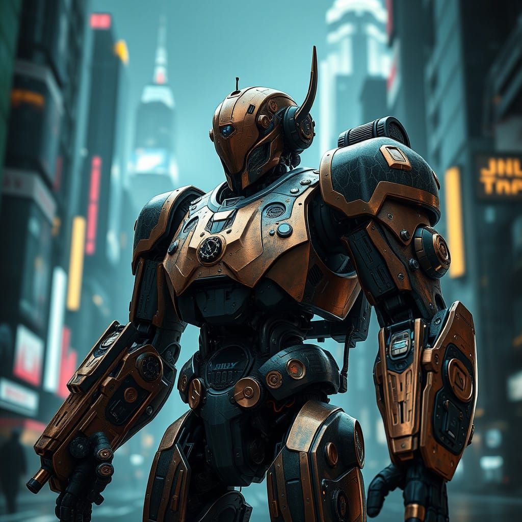Gritty Cyberpunk Combat Automaton in Industrial Sc... - AI Art