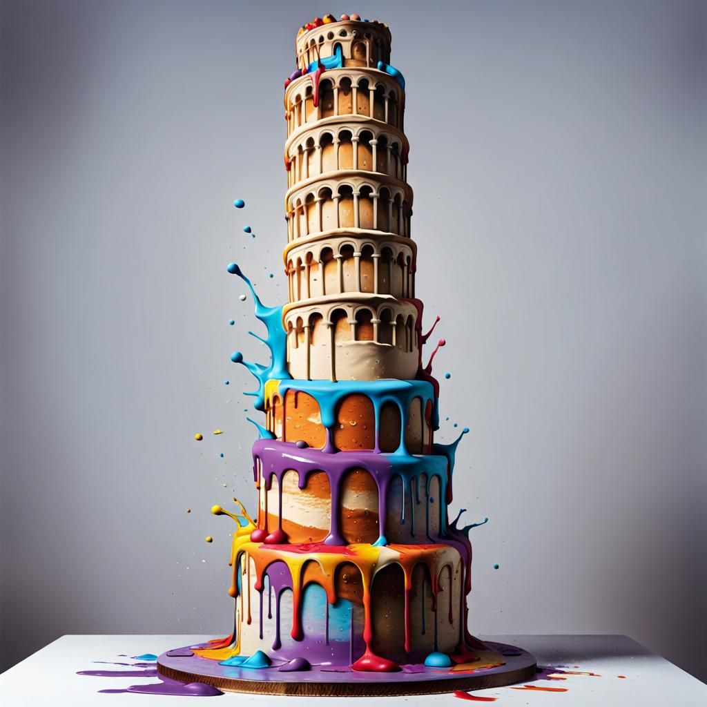 A cake in the shape of the leaning tower of Piza - AI Generated Artwork ...