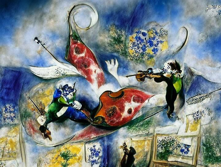 Chagall. Flying violin player - AI Generated Artwork - NightCafe Creator