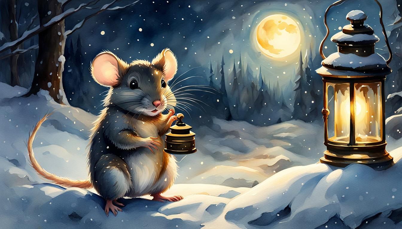 breathtaking watercolor artwork of a little mouse holding up a lantern ...