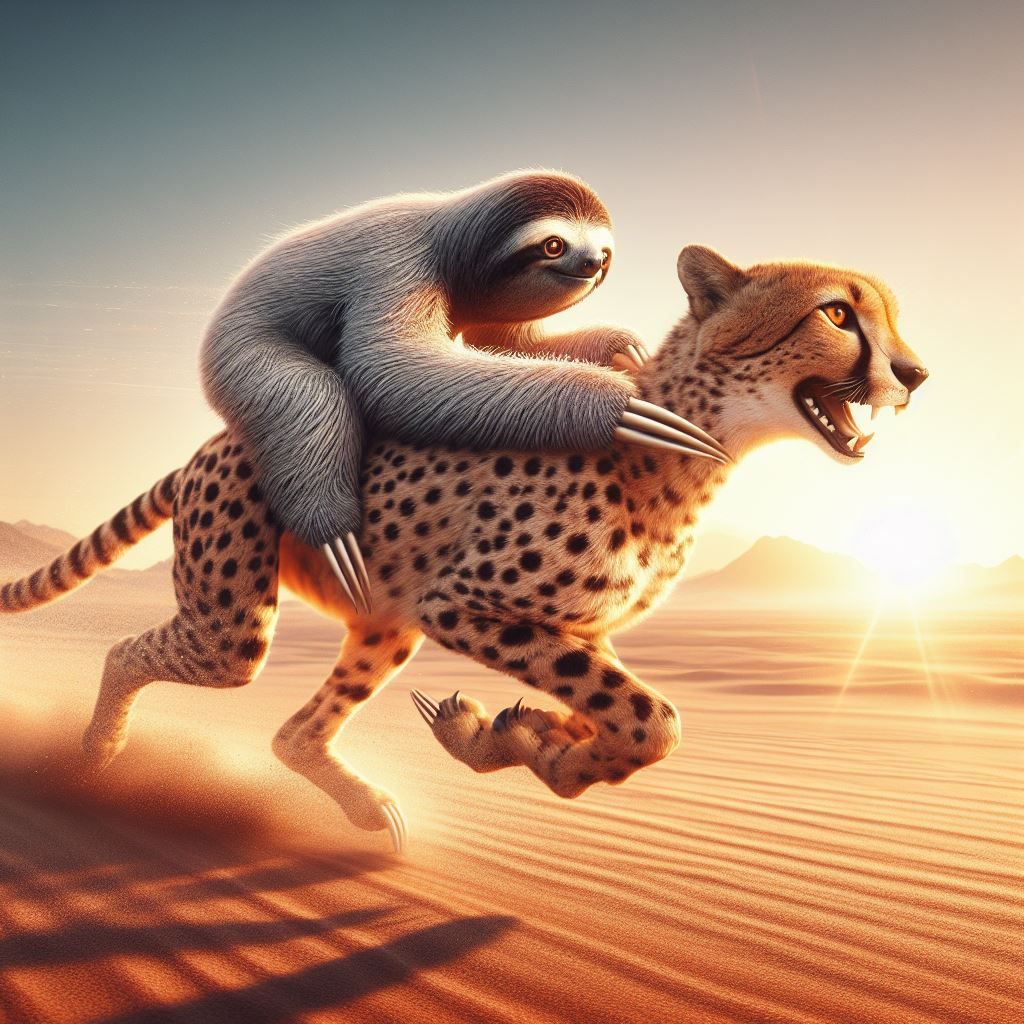 sloth rides a cheetah - AI Generated Artwork - NightCafe Creator