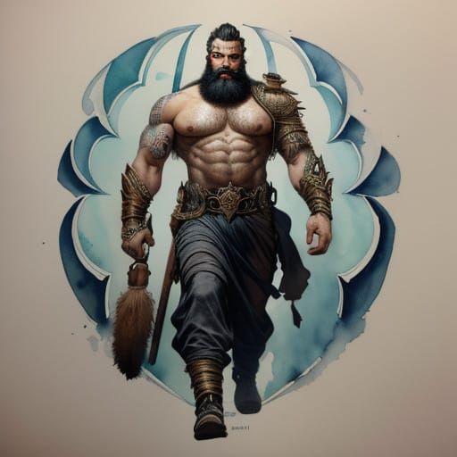 A Watercolor Portrait of a Bearded God in Double E... - AI Art