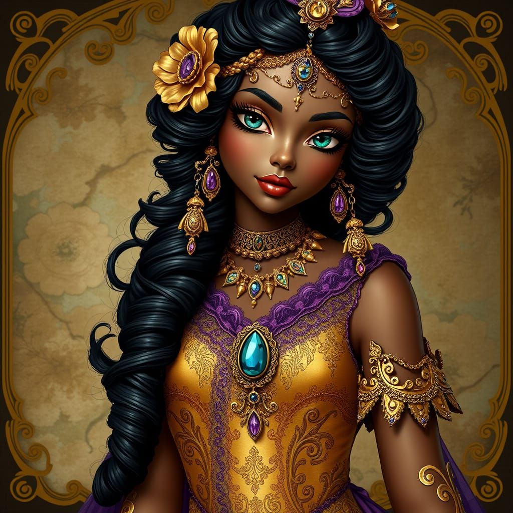 Gypsy Princess With Dark Raven Curls, Milk Chocolate Skin, & Shiny ...
